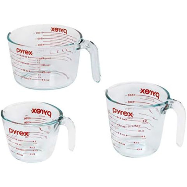 Pyrex Essentials (3-pack) Glass Measuring Cups Set, (1, 2 & 4 Cup) Measuring Cups For Prepping ...